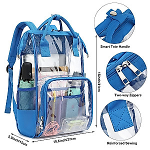 Yusudan Heavy Duty Clear Backpack for Men Women, School Bag Bookbag PVC Plastic Transparent Backpacks for Boys Girls (Blue)