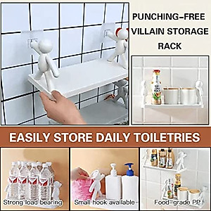 BINGONE 2022 Punching-Free Villain Storage Rack The Kitchen Toilet Receive Shelf, Floating Shelves Bathroom Wall Mounted Shelf (Pink)