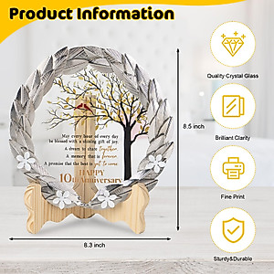10 Year Tin Anniversary Wedding Gifts Crystal Plate with Gold Leaf Wreath - 10th Anniversary Wedding Gifts for Parents Couple - 10th Wedding Anniversary Unique Gift Ideas - Cardinal Style