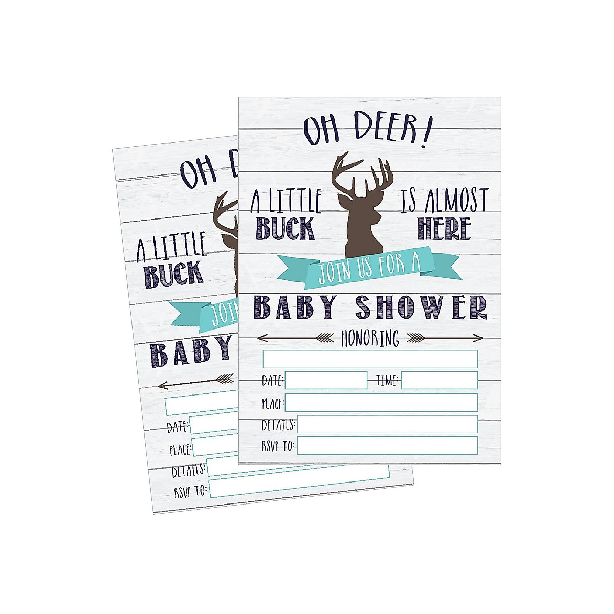Hadley Designs Deer Baby Shower Invitation set-50 Invitations & 25 Diaper Raffle Tickets For Baby Shower Boy, Hunting Camping Camo Fill or Write in Card, Diaper Raffle Cards Inserts