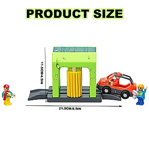 Car Wash Station Playset Toy for Wooden Train Track,Creative City Washer Scenes Pretend Play Toy Vehicles Train Accessory Preschool Learning Educational Toys for Toddlers Kids