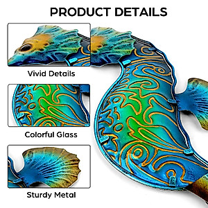 John's Studio Seahorse Sea Wall Decor Outdoor Metal Garden Hanging Art Glass Sculptures Home Ocean Theme Decorations for Kitchen Bathroom and Pool