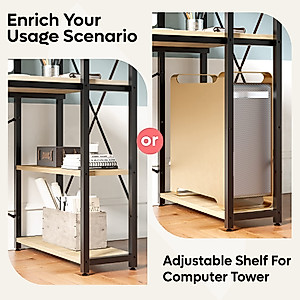 Bestier 47 Inch Computer Desk with Adjustable Shelves, Simple Writing Desk with Reversible Bookshelf and Metal Legs for Home Office and Studio, Oak