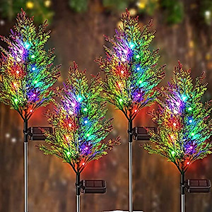 BESPORTBLE 2pcs Solar Garden Lights Tree Outdoor Solar Christmas Tree Lights Solar Xmas Decorative Multi-Color Flickering Pine Lights for Patio Lawn Pathway