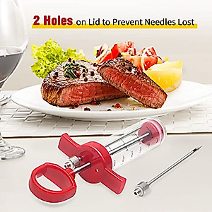 Meat Injector, Plastic Marinade Turkey Injector Syringe with Screw-on Meat Needle for Smoker BBQ Grill, 1-oz, Red, Recipe E-Book (Download PDF)