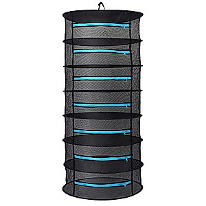 7 Layer Herb Drying Rack Collapsible Mesh Hanging Drying Net with Zipper, S Hang Buckle,20Pcs Clothes Clips Pegs,for Drying Bud, Seeds,Herb ,Hydroponic Plants