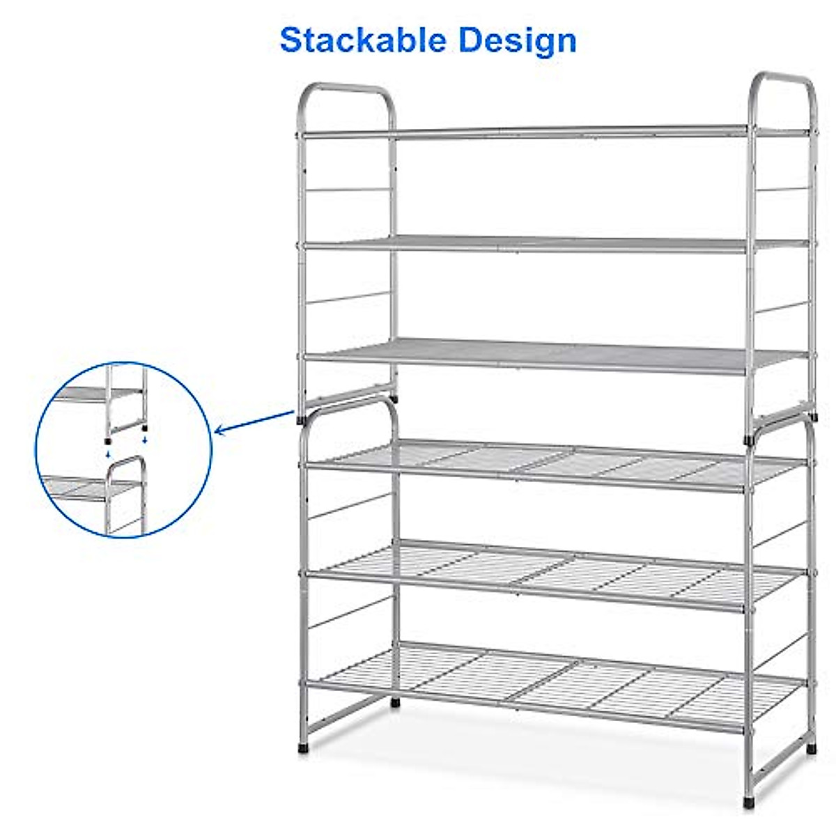 Bextsrack 3-Tier Shoe Rack, Stackable & Adjustable Wire Grid Shoe Shelf Storage Organizer for Closet Bedroom Entryway - Silver