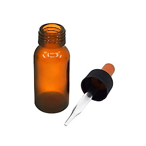 EISCO Dropping Bottle, 30ml (1oz) - Amber Soda Glass - Screw Cap with Amber Glass Dropper & Rubber Bulb Labs