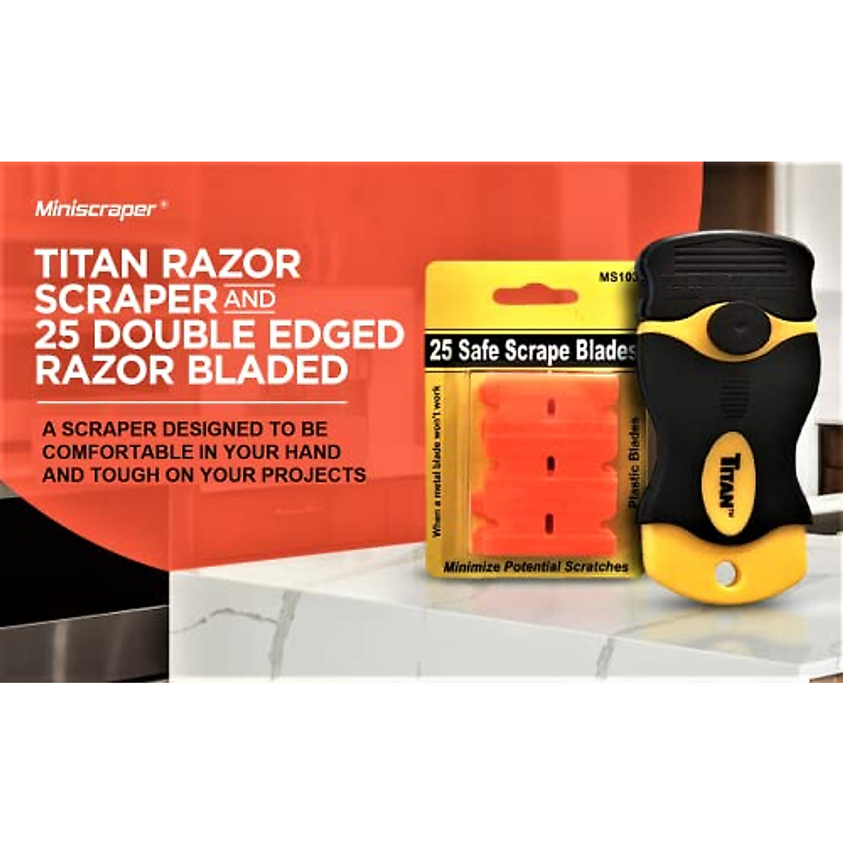 25 Plastic Double Edged Razor Blade and Titan Razor Scraper