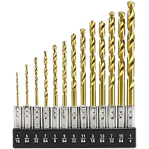 NEIKO 12008A 1/4" Quick Change Drill Bit Set | 13 Piece | 1/16" - 1/4" | Hex Shank | Cobalt Coated HSS | For Quick Release Chucks on Power Drills