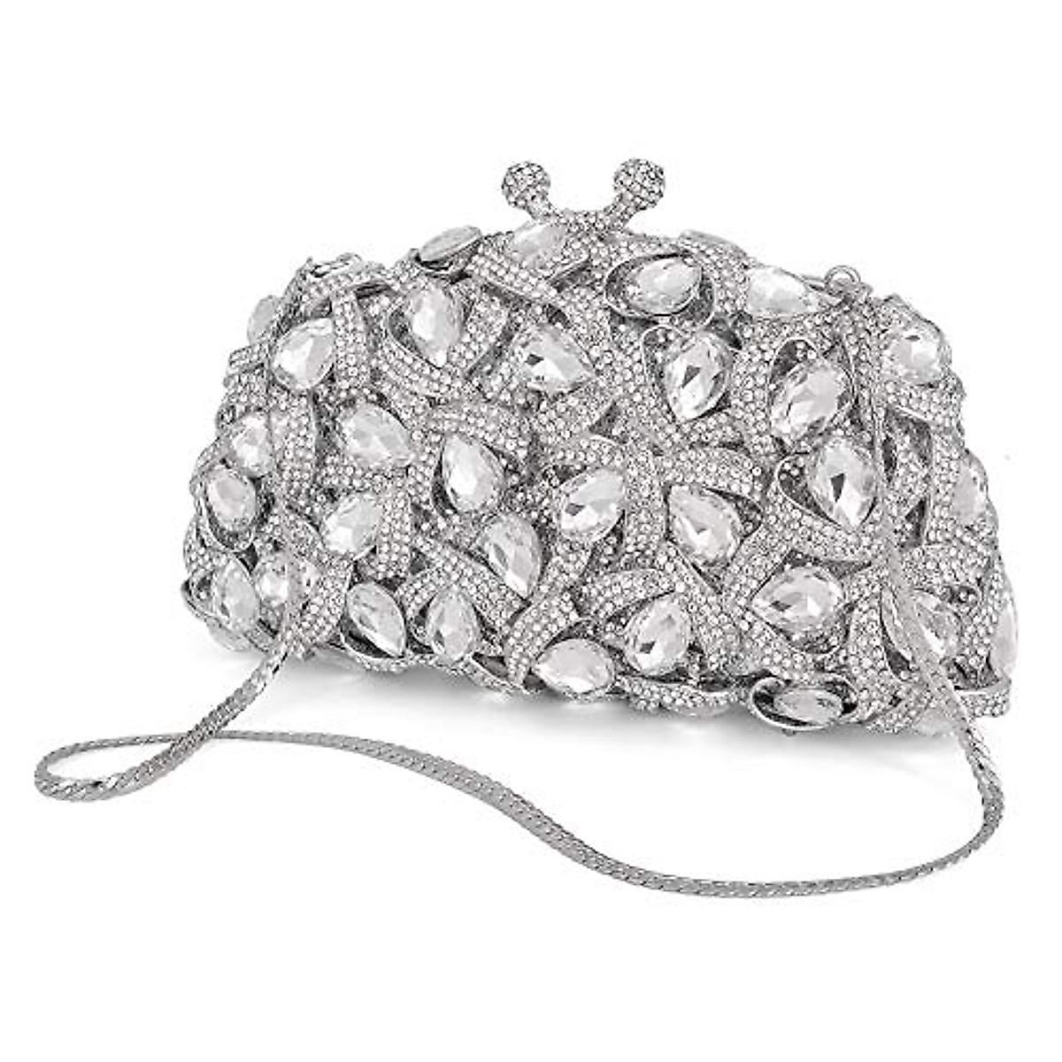 MOSSMON Luxury Crystal Clutch Rhinestones Evening Bag (Silver)