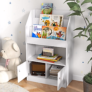 Qaba Kids Bookshelf, Toy Storage Organizer Toddler Bookcase for Bedroom, Playroom, Nursery, 3-8 Years Old, White