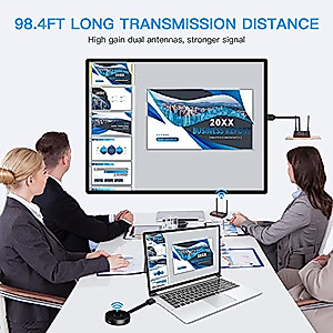 Riiai Wireless HDMI Transmitter and Receiver Kit, 4K @30Hz Streaming Video/Audio System HDMI Dongle Adapter, from Laptop, PC, Smartphone, Camera to HDTV/Projector/Monitor for Office