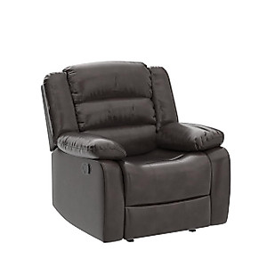 ANJ Manual Recliner Chair, Breathable Faux Leather Reclining Chairs with Overstuffed Arm and Back, Living Room Single Sofa Recliners (Dark Brown)