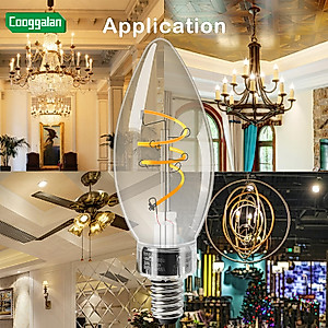 COOGGALAN Dimmable 60 Watt Chandelier Light Bulb, Amber Candelabra LED Light Bulbs B11 E12, Vintage Spiral Filament Bulb, 4.8W Warm White 2200K, CRI 90, 6 Pack