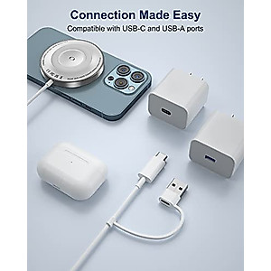 Basesailor Magnetic Wireless Charger with USB Adapter, 3 in 1 Portable Travel Cordless Qi Fast Charging Pad Station for MagSafe, iPhone 14 13 12 11 Plus Pro Max Mini,AirPods 3 2 Pro,Samsung S23 S22