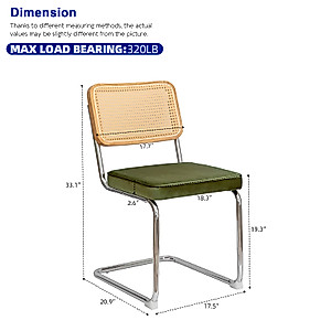 MFFM Dining Chairs Set of 2, Velvet Rattan Side Accent Chairs with Chrome Legs, Modern Mid Century Breuer Designed Chairs, Upholstered Dining Living Room Kitchen Chairs (Olive Green-2pcs)