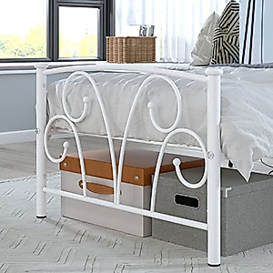 Elephance Twin Bed Frame with Headboard, Metal Platform Bed Frame with 12 Inch Storage Space No Box Spring Needed (White)