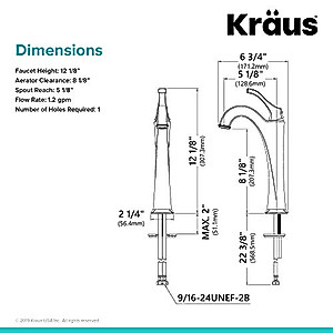 KRAUS KVF-1200ORB Arlo Single Handle Vessel Bathroom Faucet with Pop Up Drain, Oil Rubbed Bronze