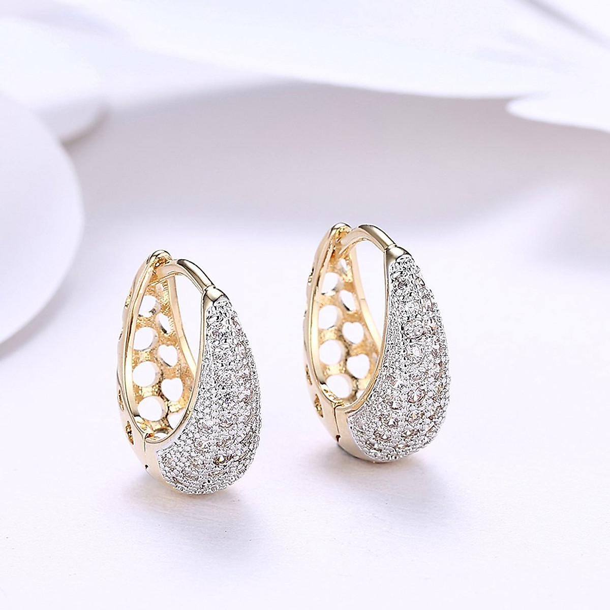 14K Gold Plated CZ Hoop Earrings For Women Men Fashion Cubic Zirconia Earrings 0.7''