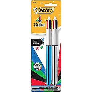 BIC 4-Color Shine Ball Pen, Medium Point (1.0 mm), Metallic Barrel, Assorted Inks, 2 Count