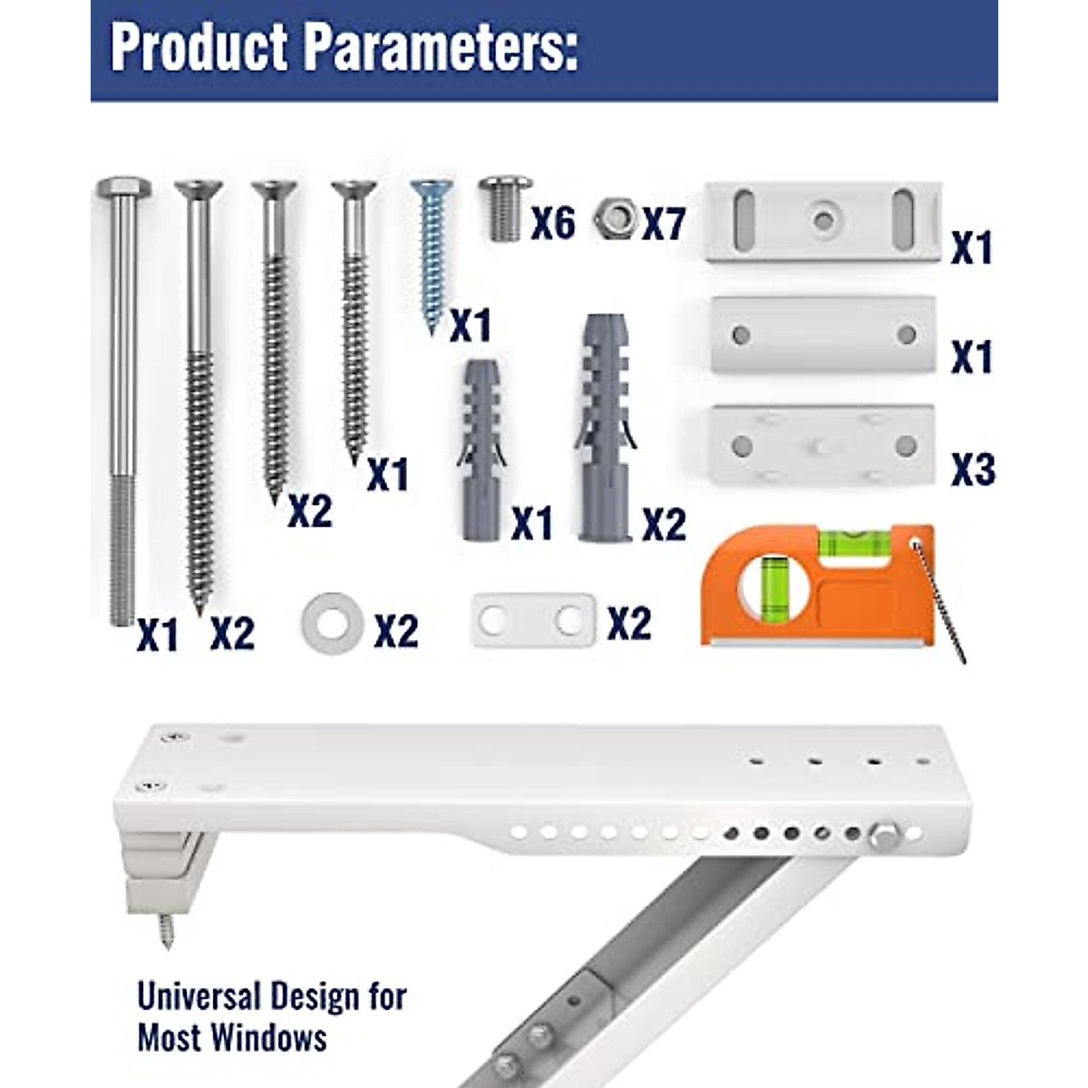LuckIn Window Air Conditioner Support Bracket, Universal for 5,000-12,000 BTU AC Units, Up to 85lbs, Adjustable Extender Leg & Megnetic Spirit Level