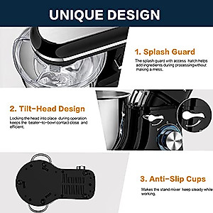 HOWORK Stand Mixer, 660W Electric Kitchen Food Mixer With 6.55 Quart Stainless Steel Bowl, 6-Speed Control Dough Mixer With Dough Hook, Whisk, Beater (6.55 QT, Black)