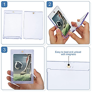 Card Protectors Magnetic Card Holder Plastic Card Sleeves Hard Plastic Trading Card Case Transparent Blue Cards Sleeves for Standard Cards Sports Cards Baseball Cards (14 Pieces)