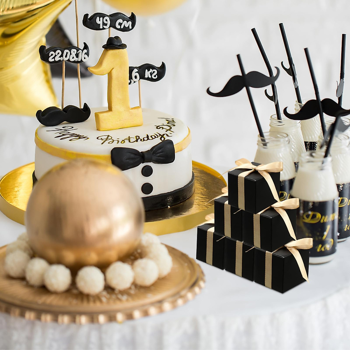 Jutom 100 Pcs Mini Favor Boxes Extra Small Candy Boxes Paper with Gold Ribbon for Birthday Graduation Baby Shower Wedding Party Supplies(3 x 3 x 3 Inch,Black)