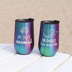 Mermaid Insulated Stainless Steel Wine Tumbler with Lid Stemless Wine Glass - 2 Styles Available (Mermaids Have More Fun)