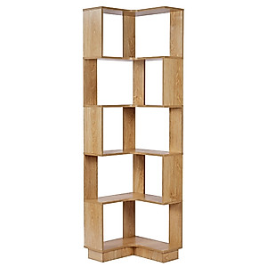 tonchean 5-Tier Corner Bookshelf 69" Tall Modern Wooden Corner Bookcase L-Shaped Shelf Storage Display Rack for Bedroom, Living Room, Home Office