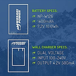 Wasabi Power Battery (3-Pack) and Charger for Fujifilm NP-W126 & HS50EXR, X-T100, X-T200, X100F, X100V, X-A10, X-E2S, X-E3, X-E4, X-Pro2, X-Pro3, X-T1, X-T2, X-T3, X-T10, X-T20, X-T30, X-T30 II