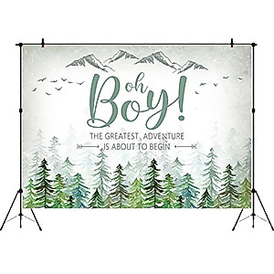 Aperturee Adventure Awaits Baby Shower Backdrop 7x5ft Oh Boy Let The Adventure Begin Pine Tree Mountain Wilderness Adventure Woodland Photography Background Forest Party Decorations Photo Booth Props