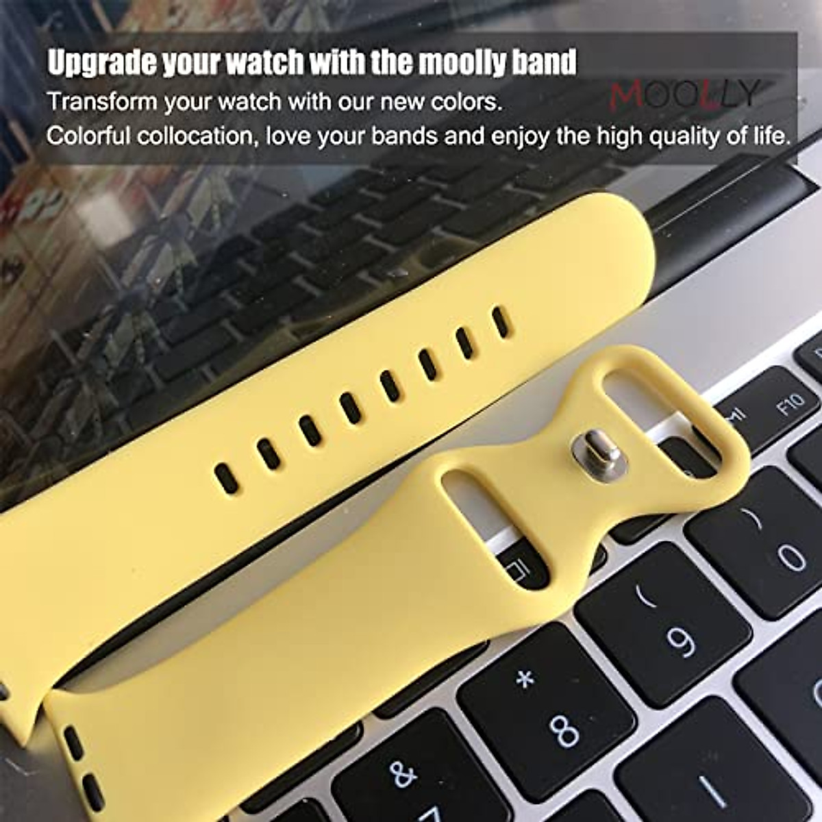MOOLLY Band Compatible with Apple Watch Band 38mm 40mm 41mm 42mm 44mm 45mm 49mm, Soft Silicone Watch Strap Replacement Sport Band for iWatch Band Ultra SE Series 8/7/6/5/4/3/2/1 Sport & Edition (Pollen Yellow, 41mm/40mm/38mm S/M)