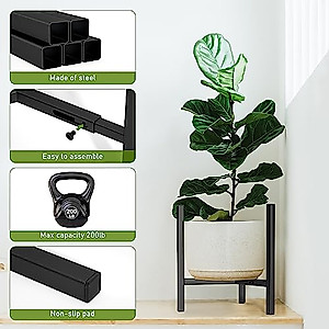 Blvornl Adjustable Plant Stand, Mid-Century Modern Metal Plant Stand 3 Legs Heavy Duty for 12"-16" Plant Pot, Flower Potted Plant Holder Display for Indoor and Outdoor(Black, Excluding Potted Plant)
