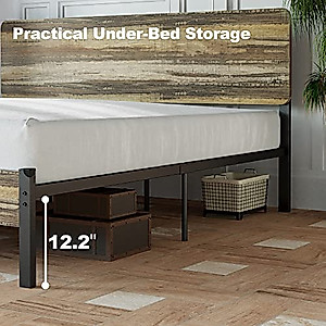 LIKIMIO King Bed Frame, Platform Bed Frame King with Headboard and Strong Steel Slat Support, Easy Assembly, No Box Spring Needed, Rustic Brown