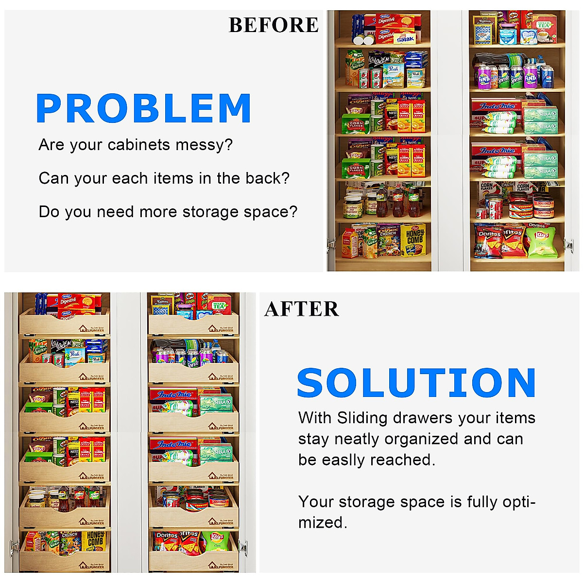 WelFurGeer Pull Out Drawers for Kitchen Cabinets, Pull Out Cabinet Organizer, Kitchen Cabinet Organizer, Pot and Pan Organizer for Cabinet, Slide Out Cabinet Organizer, Drawer Organizer (20''W)