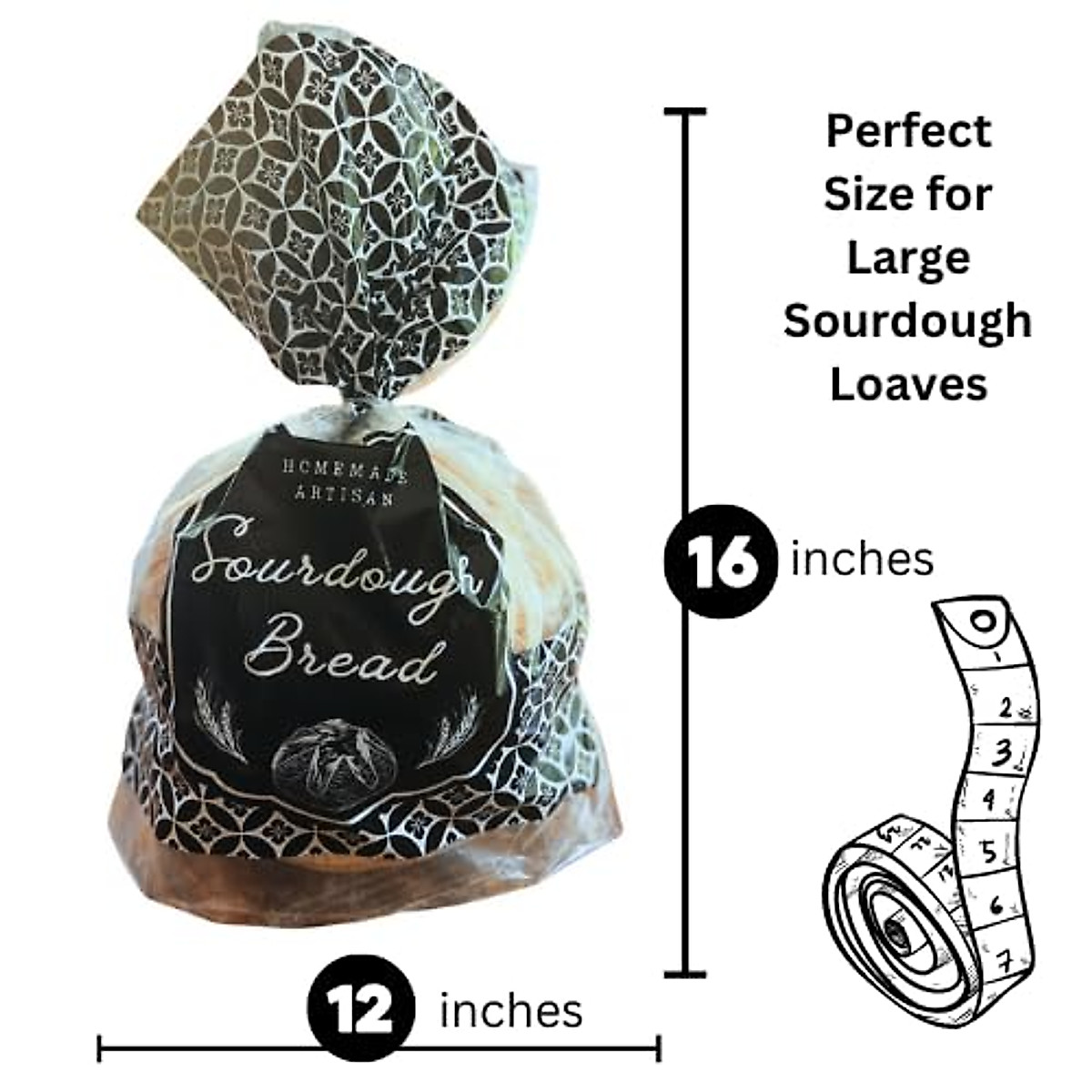 Large Beautiful Design Sourdough Bread Bags 50 Bread Bags For Homemade Bread with 50 Ties