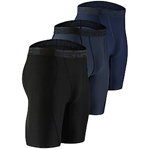 DEVOPS Men's Compression Shorts Underwear (3 Pack) (Large, Black/Charcoal/Navy)