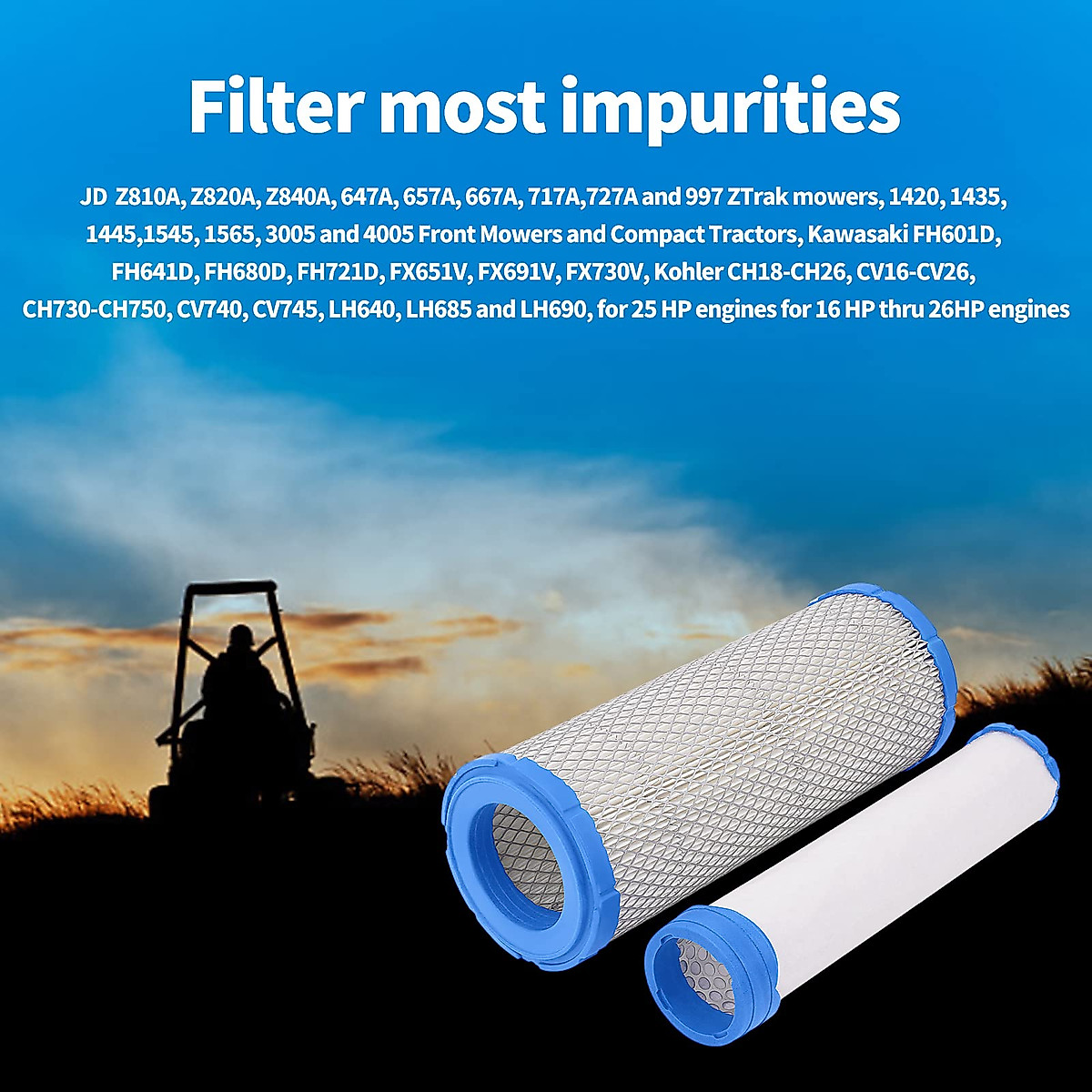 AWSZH 11013-7044 11013-7045 Air Filter Compatible with Kawasaki 11013-7020 11013-7019 Deere M131802 M144100 M164264 PMAF25551 RG60690 Kubota TA040-93230 Kohler 2508304-S 2508301-S Lawn Mover (1Pcs)