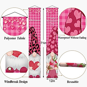 Valentine's Day Gnome Porch Banner Buffalo Check Plaid Anniversary Holiday Front Door Sign Wall Hanging Party Decoration