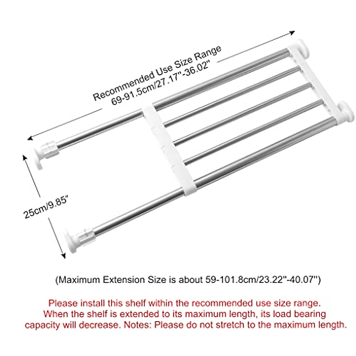 DAHOOMII Adjustable Closet Shelf Divider Tension Rod Expandable Clothes Storage Hanger Coat Rack DIY Stainless Steel 69-91.5cm/27.17inch-36.02inch 0778 -10 0