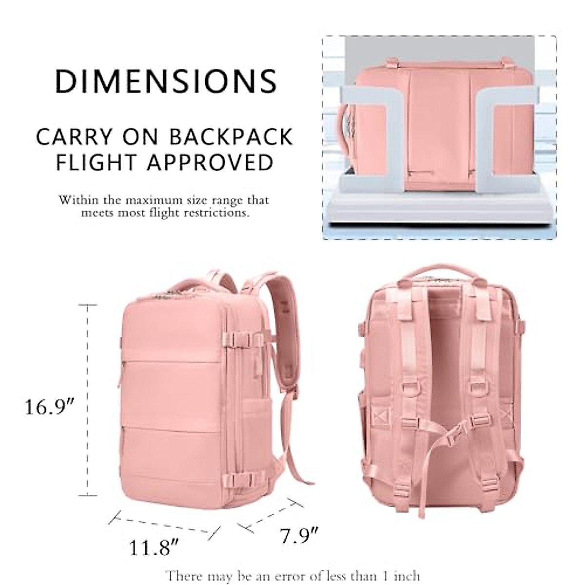 MOLNIA Travel Backpack for Women, Airline Approved Carry on Backpack 17.3" Laptop Backpack Casual Daypack for Work College (Pink)
