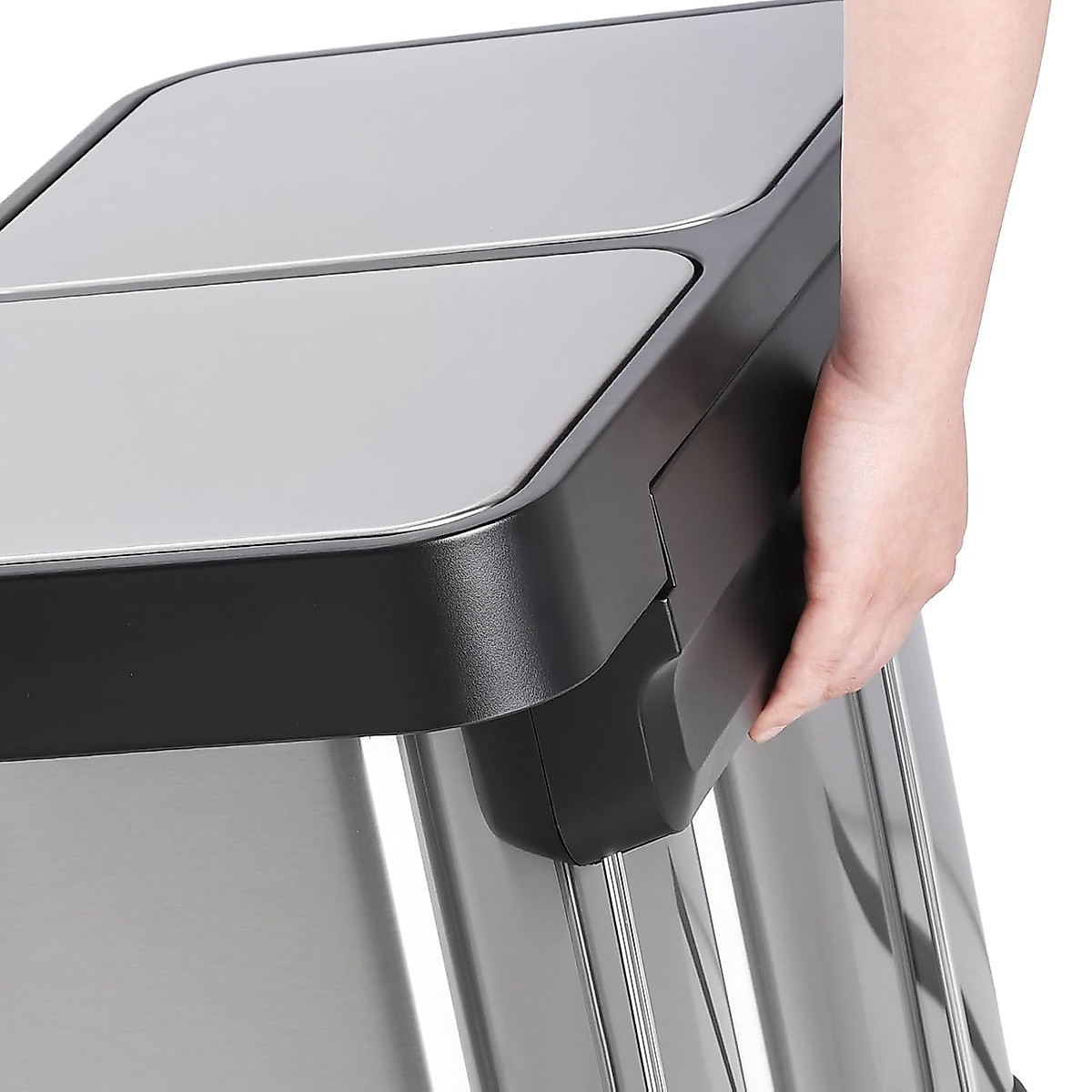 TrailBlaze 13 Gallon Dual Trash and Recycling Bin, Fingerprint Proof Stainless Steel Kitchen Garbage Can with Double Lid, Pedal Rubbish Bin for Kitchen Home Office, Without Inner Bucket