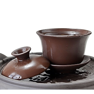 YXHUPOT Gaiwan 4oz Teacup Brown Cups Tureen Tray Cup Gongfu Tea Lid Bowl Saucer (Red)