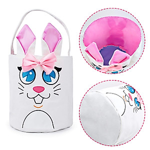 JOYIN 2 Packs Easter Bunny Basket Canvas Bags Set for Easter Eggs Hunt,Gift Baskets Egg Bags for Kids, Kids Party Favor
