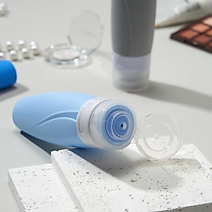 INSFIT Portable Travel Bottles TSA Approved, 3oz Travel Size Toiletries Containers, Leak Proof Carry on Bottles for Liquids BPA Free Squeezable Silicone Tubes, Travel Accessories for Shampoo Blue