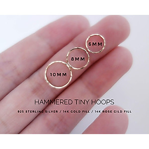 Hand Made Hammered 14K Gold Filled Texture Tiny Hoop Earring Nose Ring Cartilage Huggie Helix Piercing Septum Tragus Sleepers Women Men Teenagers 925 Sterling Silver 14K Rose Gold Fill 22G 20G 24G
