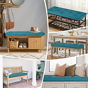 Millsilo Bench Cushion, Bench Cushions for Indoor/Outdoor Furniture, Window Seat Cushions, Garden Patio Large Pads with Button Reinforcement, for Shoe Bench Dining Porch Bench 36x14x4 inch,Teal