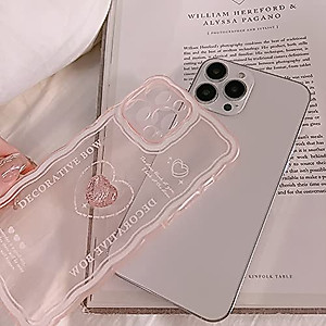 Ownest Compatible for iPhone 12 Mini Cute 3D Pink Heart Slim Clear Aesthetic Design Women Teen Girls Camera Lens Protection Phone Cases Cover+Pink Phone Charm